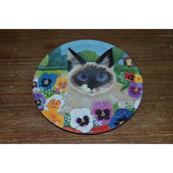 Accents | Vintage Melamine Serving Tray Siamese Cat Pansies Italy Dish ...